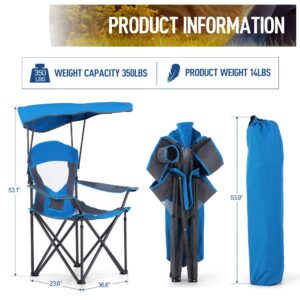 ALPHA CAMP Camp Chair with Shade Canopy Folding Camping Chair with Cup Holder and Carry Bag for Outdoor Camping Hiking Beach, Heavy Duty 300 LBS, Royal Blue