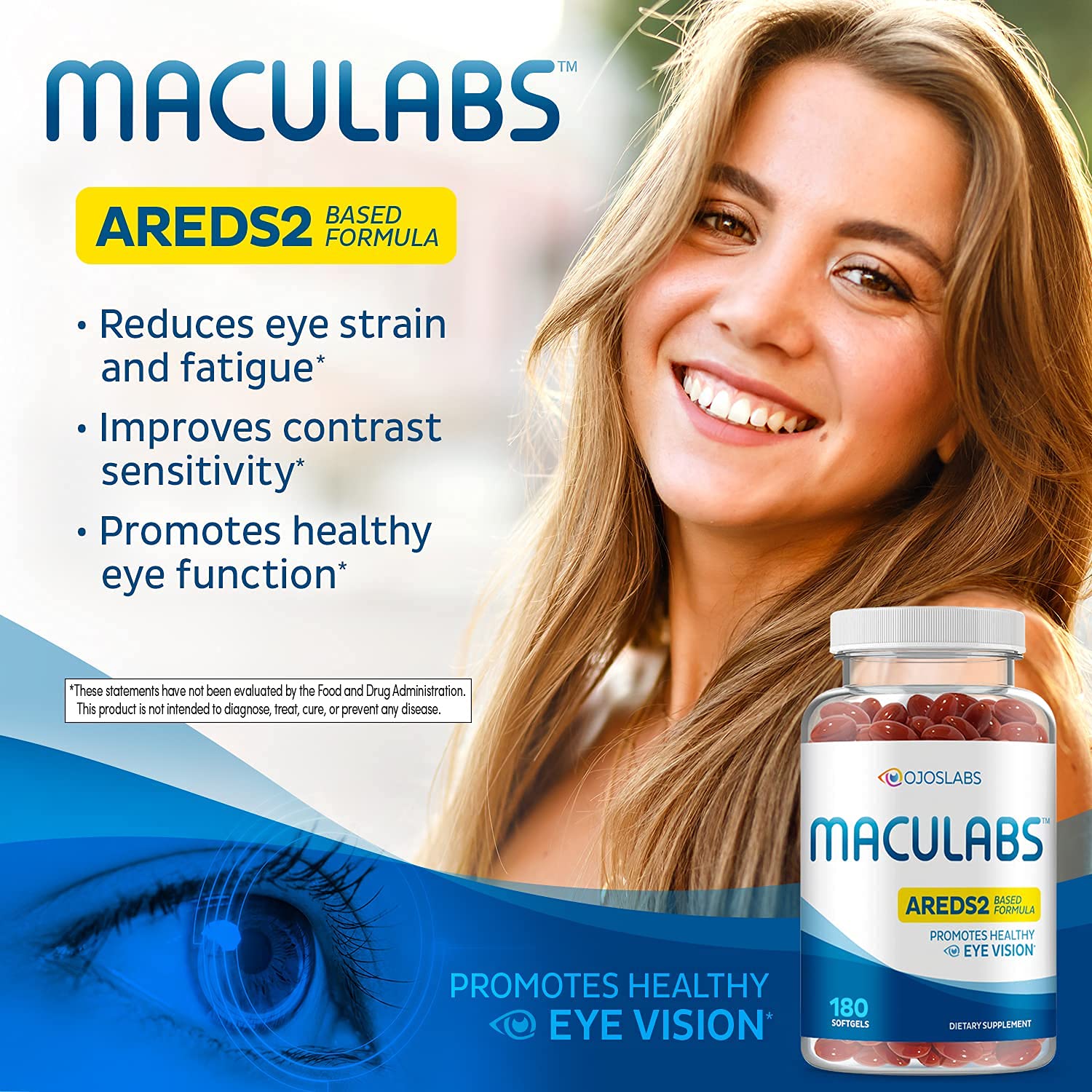 OjosLabs Eye Vitamins - AREDS 2 Based Formula - Eye Vitamin with Lutein & Zeaxanthin for Macular Health - Vision Supplements for Adults - 180 Softgels Support & Care for Eyes - Made in USA