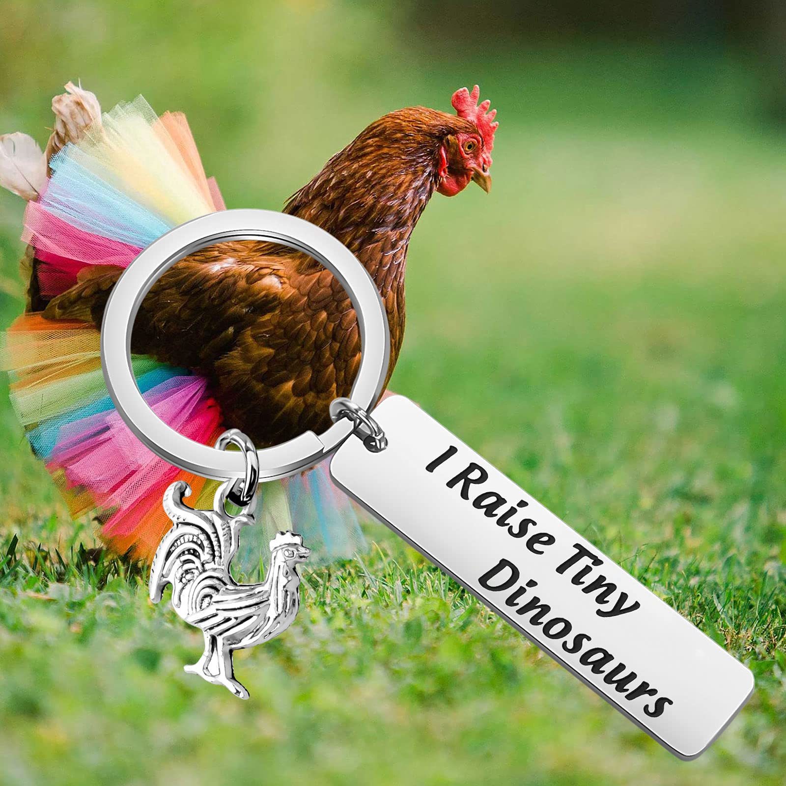 ENSIANTH Funny Chicken Lover Gift Chicken Keychain I Raise Tiny Dinosaurs Chicken Farmer Gift (I Raise Tiny Dinosaurs)