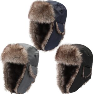 coume 3 pieces russian trapper ushanka hats for men women warm windproof winter hats with ear flaps classic style