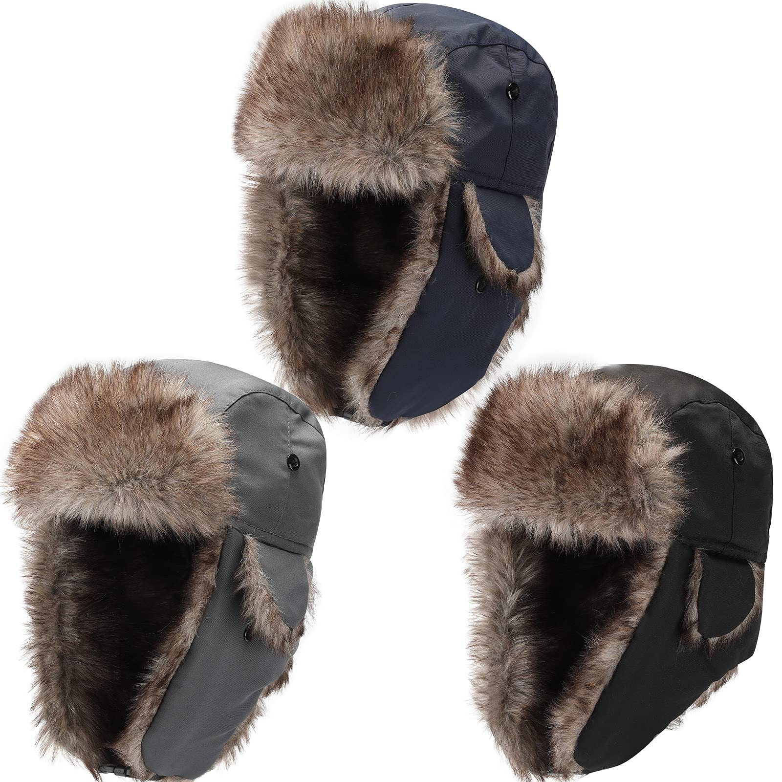 Coume 3 Pieces Russian Trapper Ushanka Hats for Men Women Warm Windproof Winter Hats with Ear Flaps Classic Style