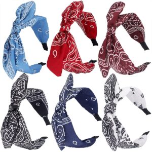 tobatoba headband, 6pcs bandana knotted bow headbands for women, paisley headband with removable rabbit ears, top knot headband, turban headbands, hair band for women girls