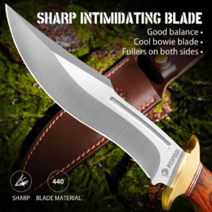 NedFoss SA78 Hunting Knife with Leather Sheath, 7" Survival Knives for Men, Outdoor Fixed Blade Knife with 440 Stainless-Steel Blade, Bushcraft Knife for Hiking