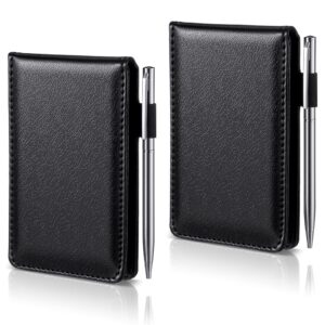 chinco 2 pieces pocket notepad small notebook memo pads hardcover father's day papa gift mini journal notepad with refillable lined sheet and ballpoint pen travel journals, 5.4 x 3.4 inch (black)