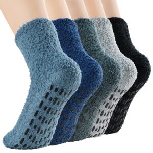 zando softest fuzzy socks for women athletic yoga socks anti slip slipper socks with grippers home comfy fluffy socks winter cozy socks non skid grip socks plush sleeping socks 5/blue series one size