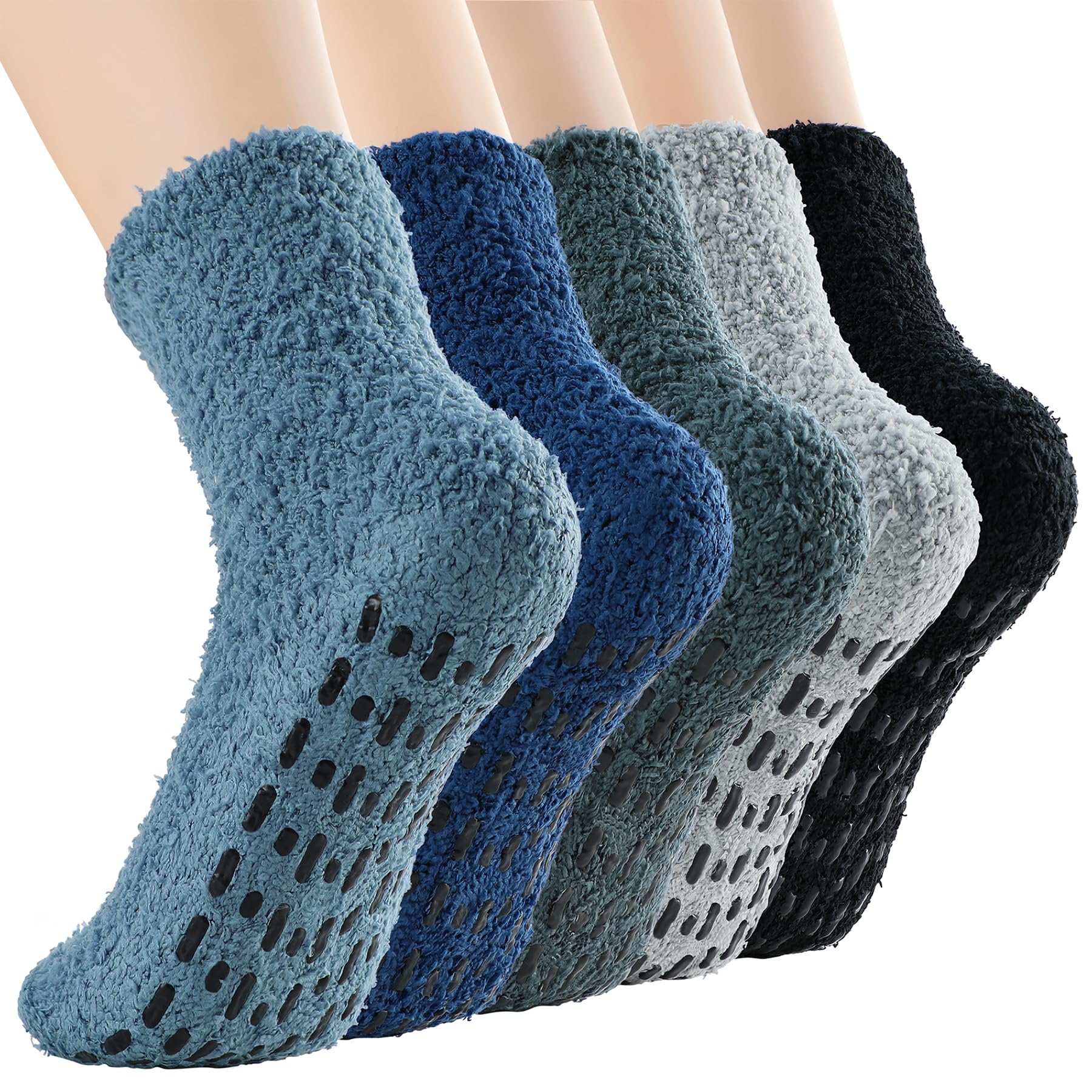 Zando Softest Fuzzy Socks for Women Athletic Yoga Socks Anti Slip Slipper Socks with Grippers Home Comfy Fluffy Socks Winter Cozy Socks Non Skid Grip Socks Plush Sleeping Socks 5/Blue Series One Size