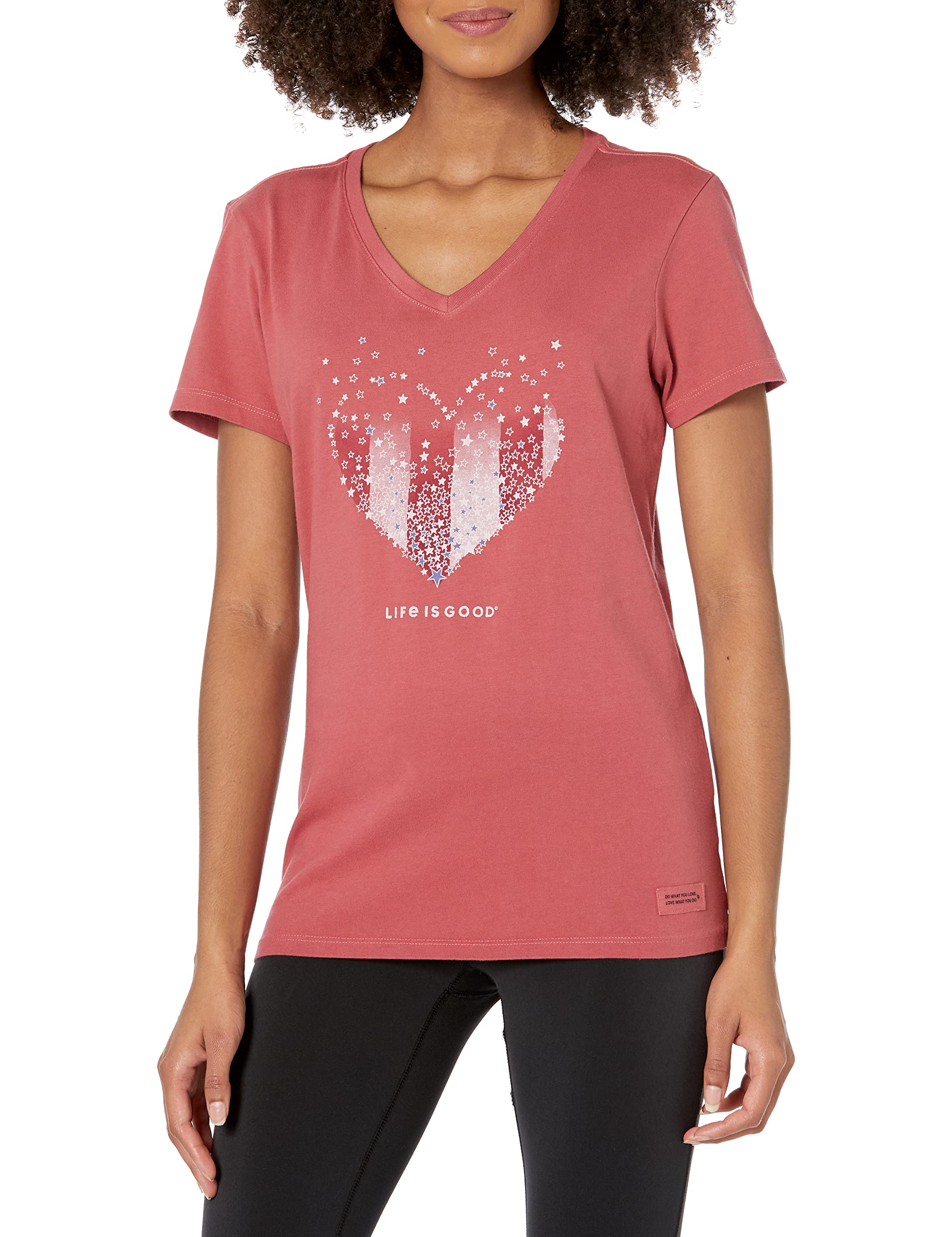 Life is Good. Womens Crusher Vee Heart Of Hearts, Jet Black