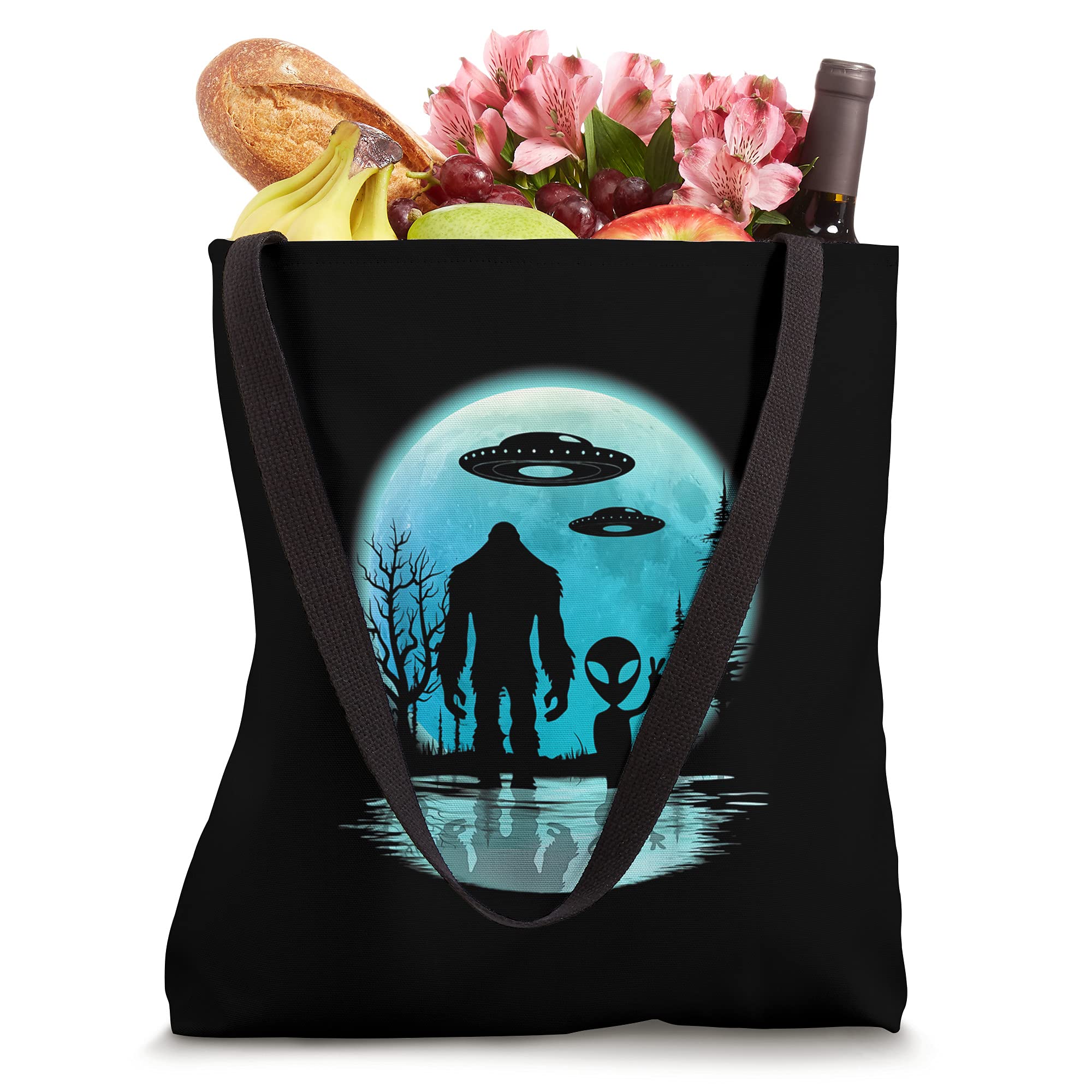 Alien And Bigfoot Moon Tote Bag