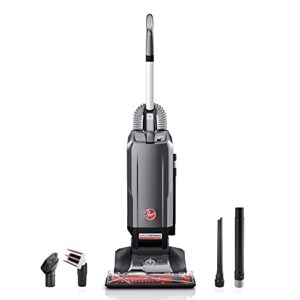 hoover complete performance advanced pet kit, corded bagged upright vacuum cleaner with hepa filter, uh30650, grey