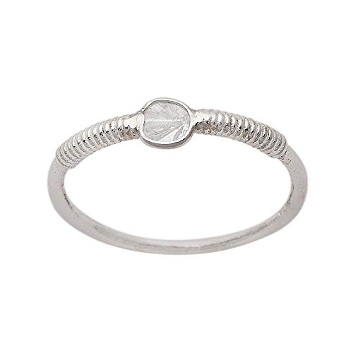 0.20 CTW Natural Diamond Polki Tiny Stackable Ring, Handmade Ring, 925 Sterling Silver (5.5)