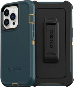 otterbox iphone 13 pro (only) defender series case - hunter green, rugged & durable, with port protection, includes holster clip kickstand