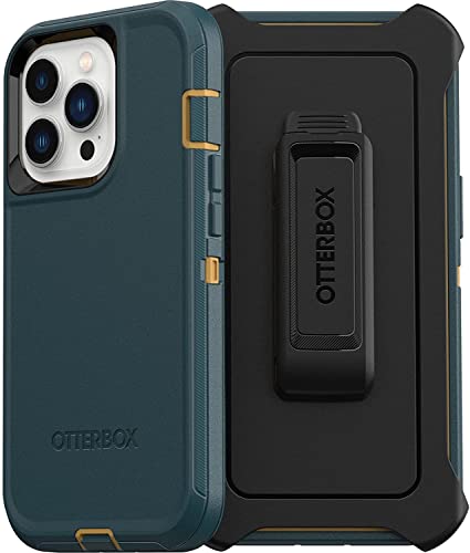 OtterBox iPhone 13 Pro (ONLY) Defender Series Case - HUNTER GREEN, rugged & durable, with port protection, includes holster clip kickstand