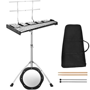 giantex 32 note professional glockenspiel bell kit, percussion xylophone with adjustable stand, music stand, 8'' practice pad, a pair of bell mallets, wooden drumsticks, carrying bag