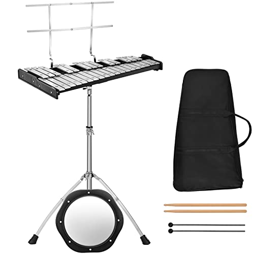 Giantex 32 Note Professional Glockenspiel Bell Kit, Percussion Xylophone with Adjustable Stand, Music Stand, 8'' Practice Pad, a Pair of Bell Mallets, Wooden Drumsticks, Carrying Bag