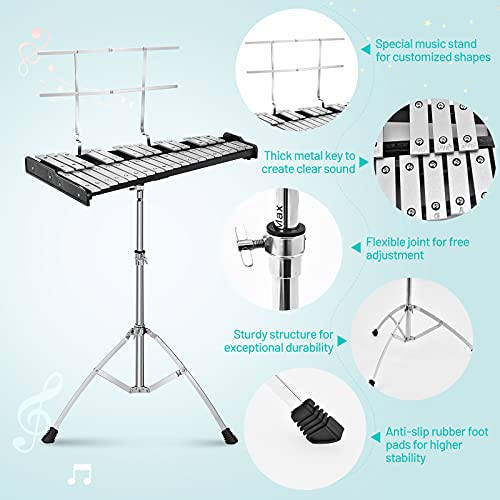 Giantex 32 Note Professional Glockenspiel Bell Kit, Percussion Xylophone with Adjustable Stand, Music Stand, 8'' Practice Pad, a Pair of Bell Mallets, Wooden Drumsticks, Carrying Bag