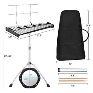 Giantex 32 Note Professional Glockenspiel Bell Kit, Percussion Xylophone with Adjustable Stand, Music Stand, 8'' Practice Pad, a Pair of Bell Mallets, Wooden Drumsticks, Carrying Bag