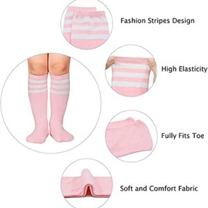 Cosy Encounter Kids Toddler Stripes Knee High Socks Cotton Sports Soccer Uniform Tube Stockings for Boys Girls 1 Pair White Rainbow One Size (WDCEAS4190S101PSN)