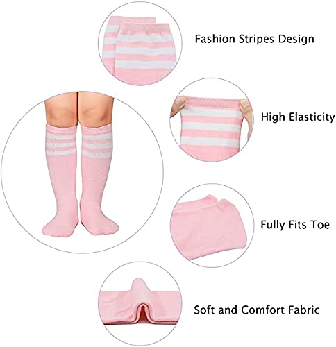 Cosy Encounter Kids Toddler Stripes Knee High Socks Cotton Sports Soccer Uniform Tube Stockings for Boys Girls 1 Pair White Rainbow One Size (WDCEAS4190S101PSN)