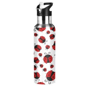 tropicallife animal ladybugs pattern sports water bottle insulated with straw, vacuum stainless steel drinking bottle flask thermo leakproof for outdoor gym travel women men girls boys 20oz