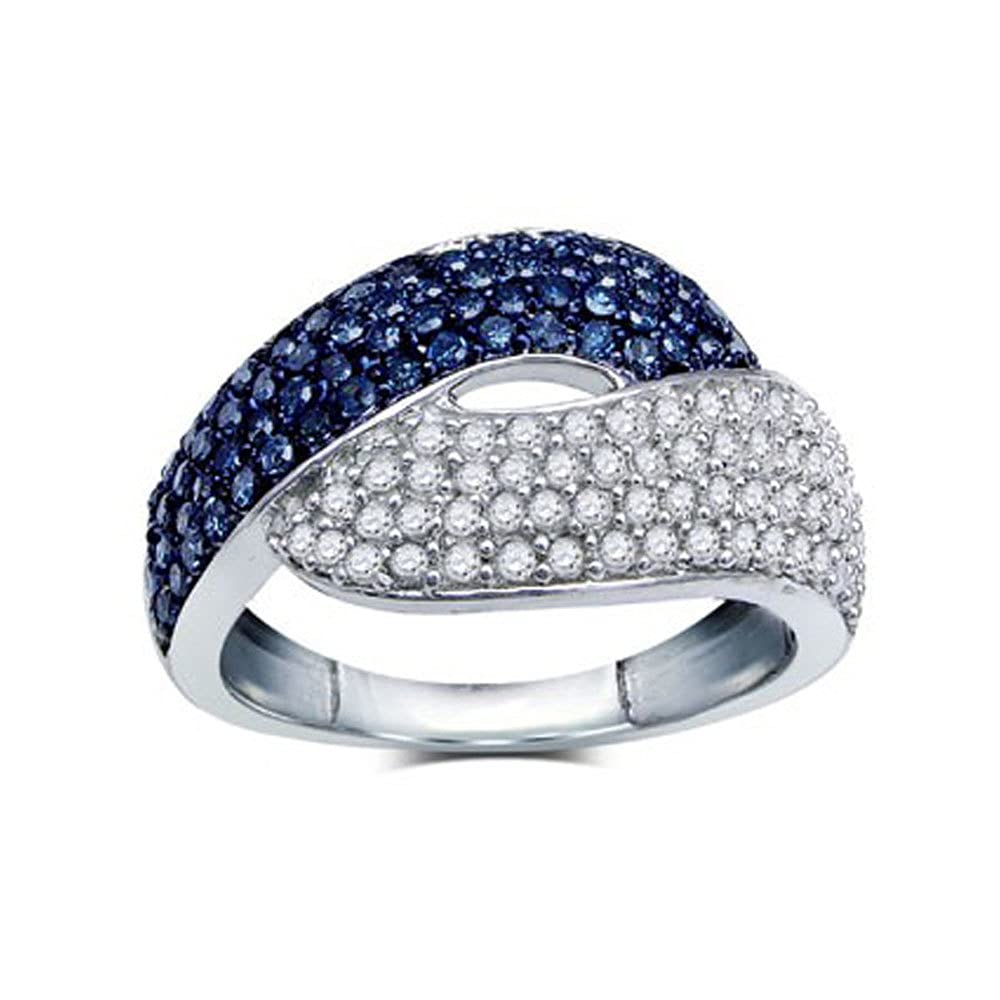 The Diamond Deal Sterling Silver Womens Round Blue Color Enhanced Diamond Fashion Ring 1 Cttw