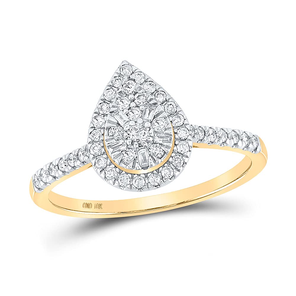 The Diamond Deal 10kt Yellow Gold Womens Round Diamond Teardrop Ring 1/3 Cttw