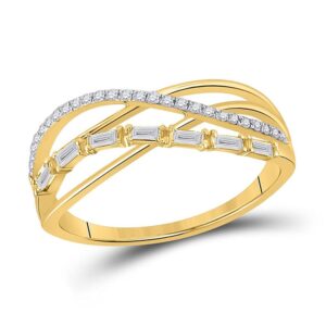 the diamond deal 14kt yellow gold womens baguette round diamond crossover band ring 1/4 cttw