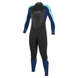 o'neill women's epic 4/3mm back zip full wetsuit, black/navy/seaglass, 14