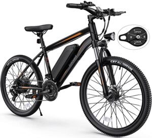 totguard electric bike for adults, 26" ebike with peak 500w brushless motor, electric mountain bike with 374wh removable battery, 50 miles electric bicycle with suspension fork, 21 speed, lcd display