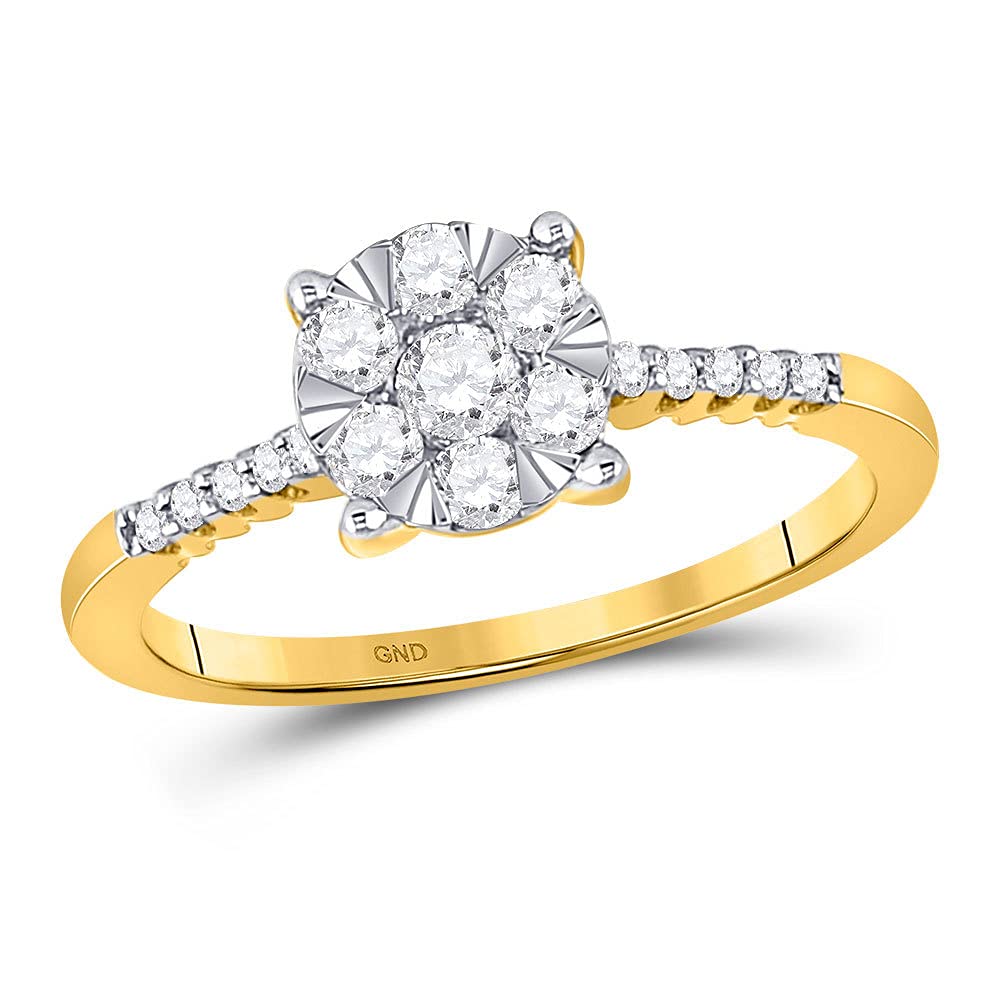 The Diamond Deal 10kt Yellow Gold Womens Round Diamond Flower Cluster Ring 1/2 Cttw