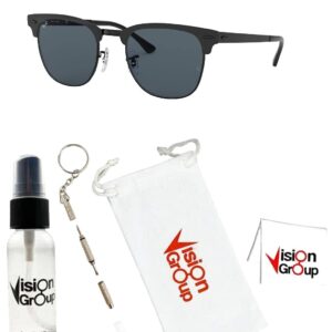 Ray-Ban RB3716 Clubmaster Metal Sunglasses+ Vision Group Accessories Bundle(Matte Black On Black/Blue (186/R5),unisex-adult