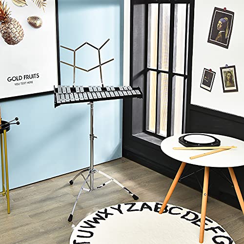 Giantex 32 Note Professional Glockenspiel Bell Kit, Percussion Xylophone with Adjustable Stand, Music Stand, 8'' Practice Pad, a Pair of Bell Mallets, Wooden Drumsticks, Carrying Bag