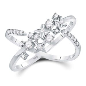 the diamond deal 14kt white gold womens round diamond fashion starburst band ring 3/8 cttw