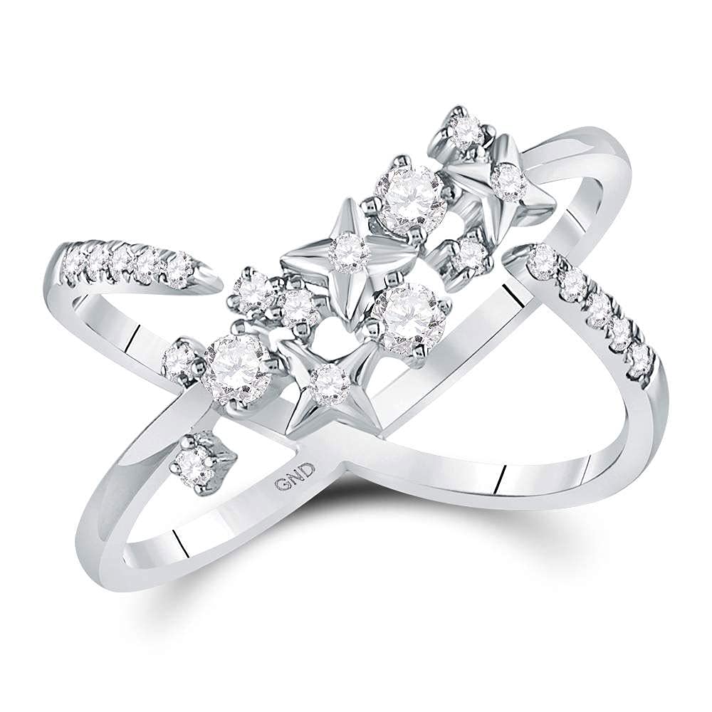 The Diamond Deal 14kt White Gold Womens Round Diamond Fashion Starburst Band Ring 3/8 Cttw