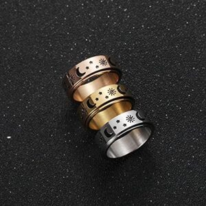 COLORFUL BLING 316L Stainless Steel Spinner Anxiety Band Ring 8/6mm Star Moon Sun Flower Fidget Ring Relieving Stress Engagement Promise Cool Biker Jewelry for Women Men Couple-Silver Sun 6