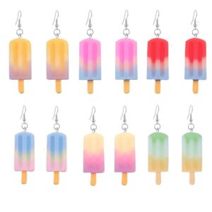 chunyanan 6 pairs boho personality creative acrylic simulation popsicle dangle drop earrings three-color ice cream drop earrings for women chic jewelry gift (6 pairs ice cream drop earrings)