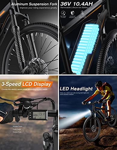 TotGuard Electric Bike for Adults, 26" Ebike with Peak 500W Brushless Motor, Electric Mountain Bike with 374Wh Removable Battery, 50 Miles Electric Bicycle with Suspension Fork, 21 Speed, LCD Display