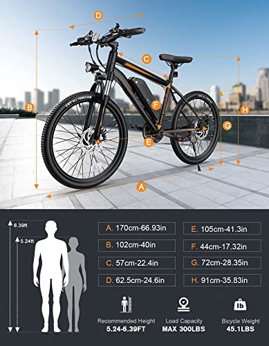 TotGuard Electric Bike for Adults, 26" Ebike with Peak 500W Brushless Motor, Electric Mountain Bike with 374Wh Removable Battery, 50 Miles Electric Bicycle with Suspension Fork, 21 Speed, LCD Display