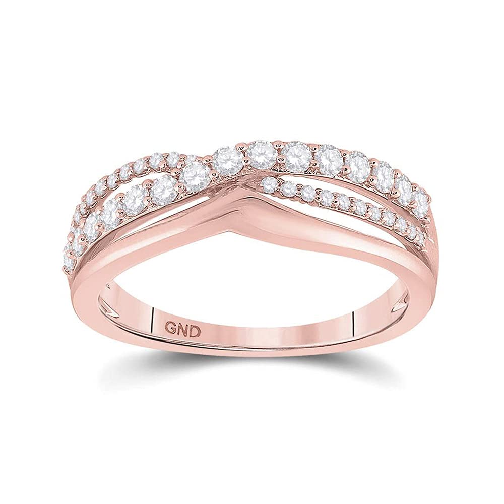 The Diamond Deal 10kt Rose Gold Womens Round Diamond Band Ring 1/2 Cttw