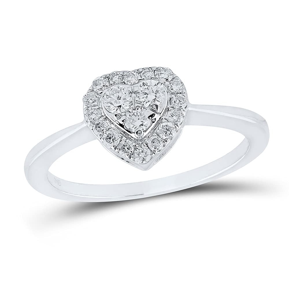 The Diamond Deal 10kt White Gold Womens Round Diamond Heart Ring 1/3 Cttw