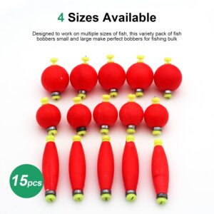 FishingPepo 15 Pcs Fishing Bobbers Weighted Foam Snap on Float Weighted Bobbers Fishing, Weighted Foam Snap on Float Weighted Bobbers Fishing Tackle Accessories (10Pcs Round +5pcs Oval)