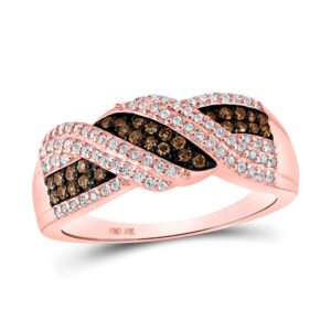 the diamond deal 10kt rose gold womens round brown diamond crossover band ring 3/8 cttw