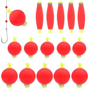 fishingpepo 15 pcs fishing bobbers weighted foam snap on float weighted bobbers fishing, weighted foam snap on float weighted bobbers fishing tackle accessories (10pcs round +5pcs oval)