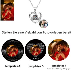 V2G1K2HJ.d Custom Photo Projection Necklace Heart Pendant Necklaces Chain Projection Gift for Love Women Family Christmas Valentine's Day Mother Day