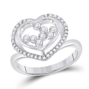 the diamond deal 10kt white gold womens round diamond scattered heart ring 1/3 cttw