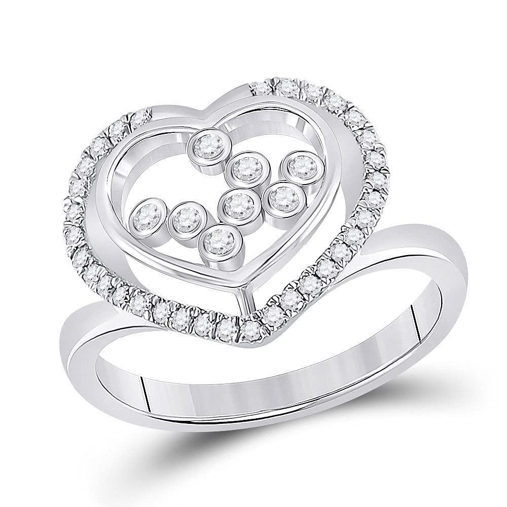 The Diamond Deal 10kt White Gold Womens Round Diamond Scattered Heart Ring 1/3 Cttw