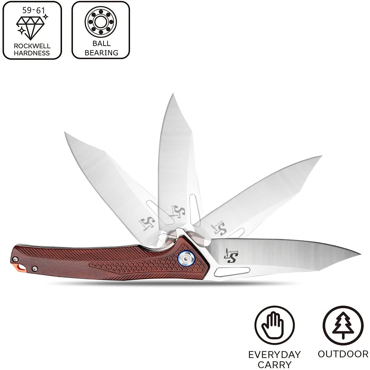 Sitivien ST219 Folding Knife, 9Cr18Mov Steel Dalbergia Handle Outdoor EDC Tool Knife for Outdoor Camping,Hunting