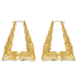 pnk trend gold tone hollow casting hip-hop oversized triangle bamboo large hoop earrings for women, 50 mm/ 2 inches with gift jewelry box