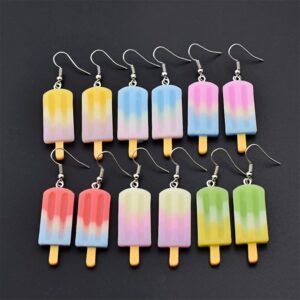 CHUNYANAN 6 pairs Boho Personality Creative Acrylic Simulation Popsicle Dangle Drop Earrings Three-Color Ice Cream Drop Earrings For Women Chic Jewelry Gift (6 pairs Ice Cream Drop Earrings)