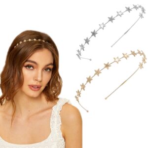 aswewamt 2 pack alloy five-pointed star headbands,bridal hair hoop wedding hair accessories ornaments for elegant women girls