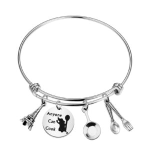 tgbje chef cook jewelry kitchen knife and fork dish charm bracelet chef gift anyone can cook bangle kitchen gift (cook br)